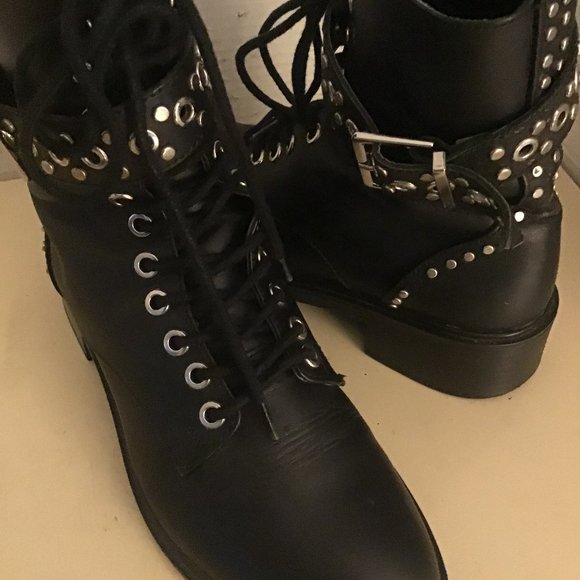 Zara | Shoes | Zara Women Black Leather Biker Stud Boots Us 65 Euro 37 ...